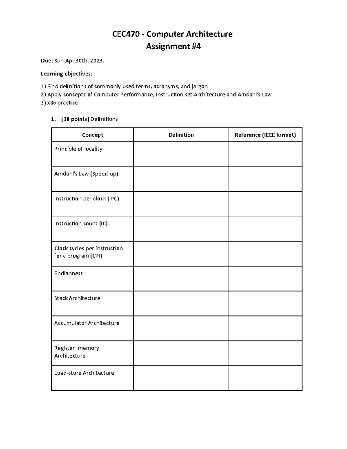 CEC 470 Computer Architecture - Assignment 4 SPR2023 - CEC470 ...