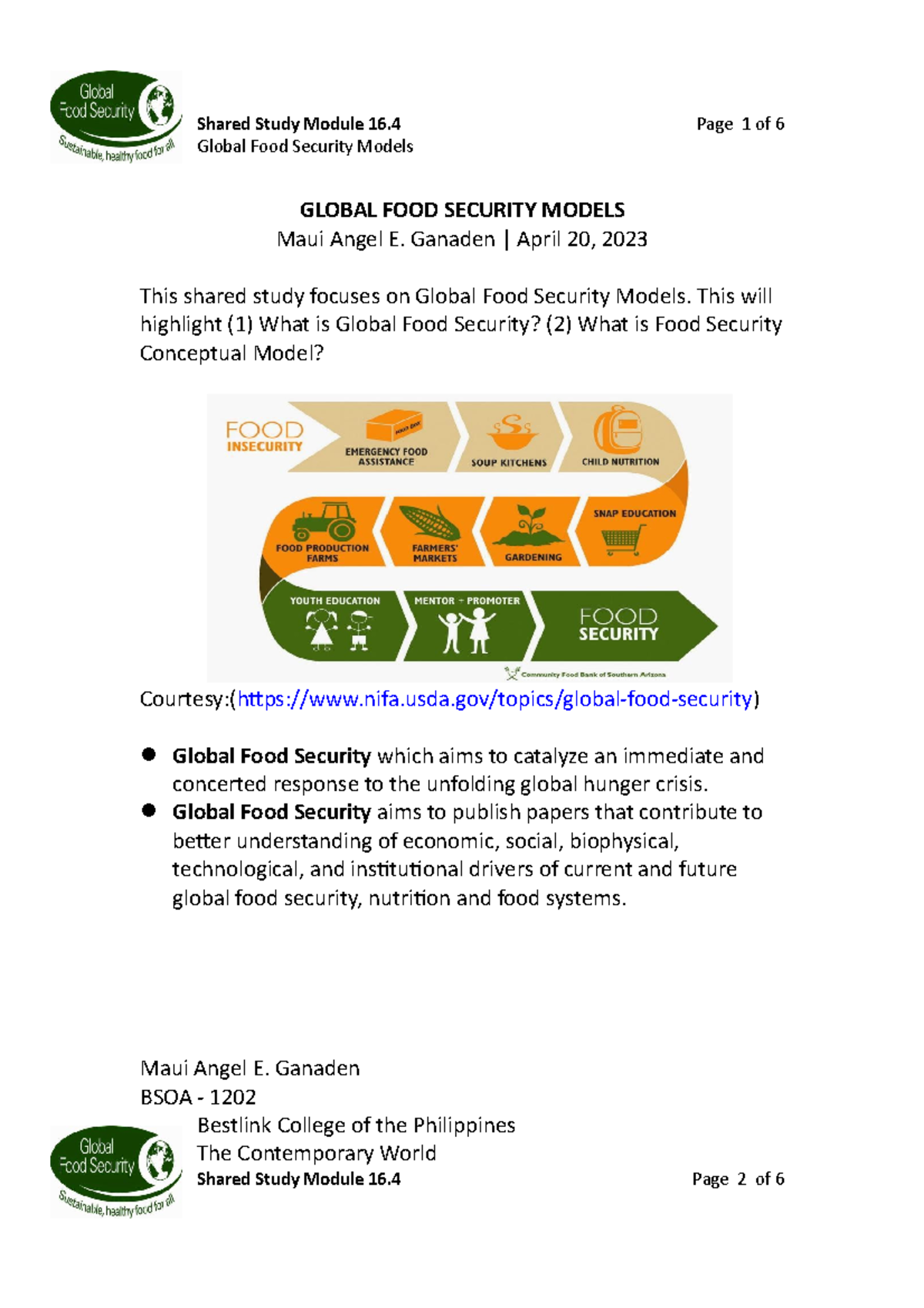 Synthesis 123hjg - Shared Study Module 16 Page 1 of 6 Global Food ...