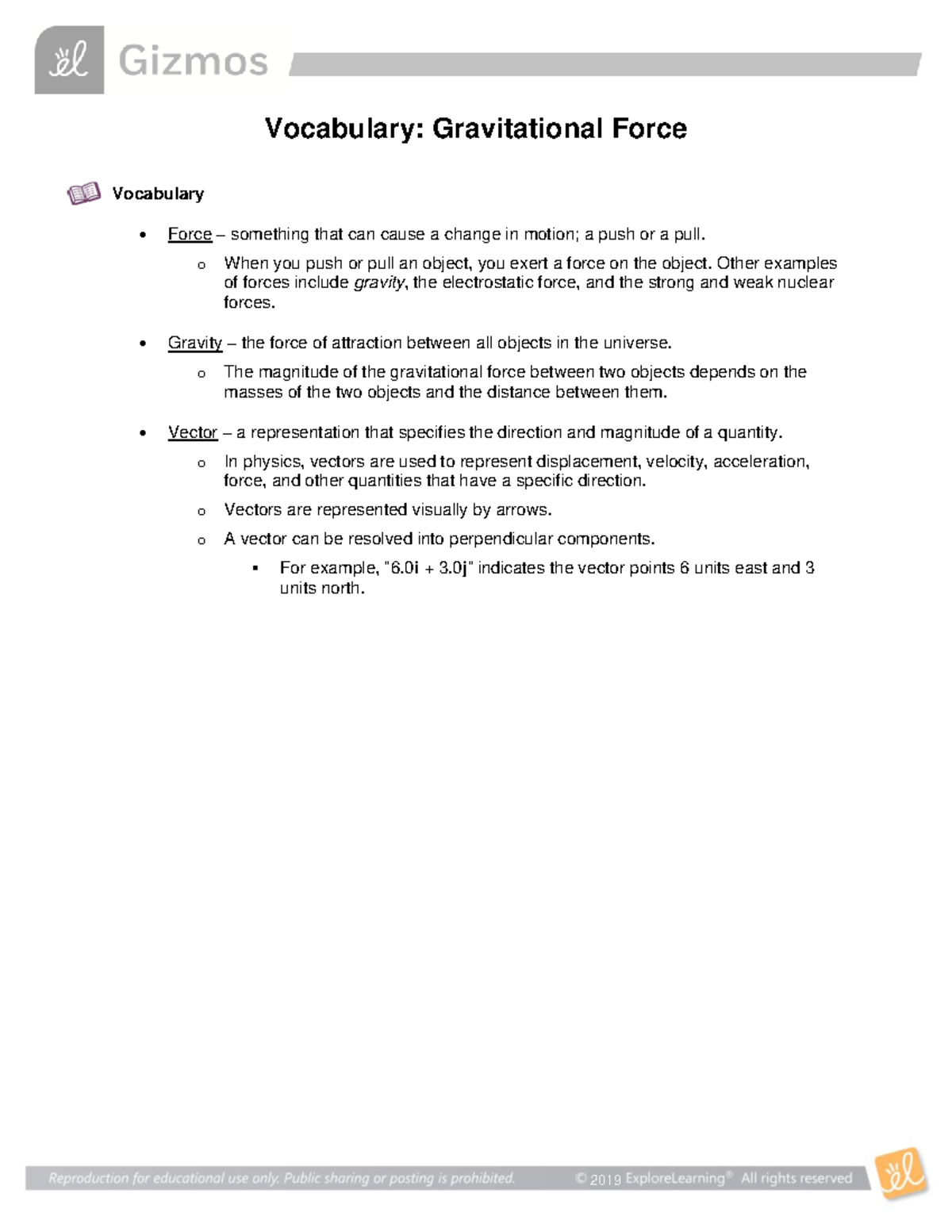 Gravitational Force Vocab - 2019 Vocabulary: Gravitational Force ...