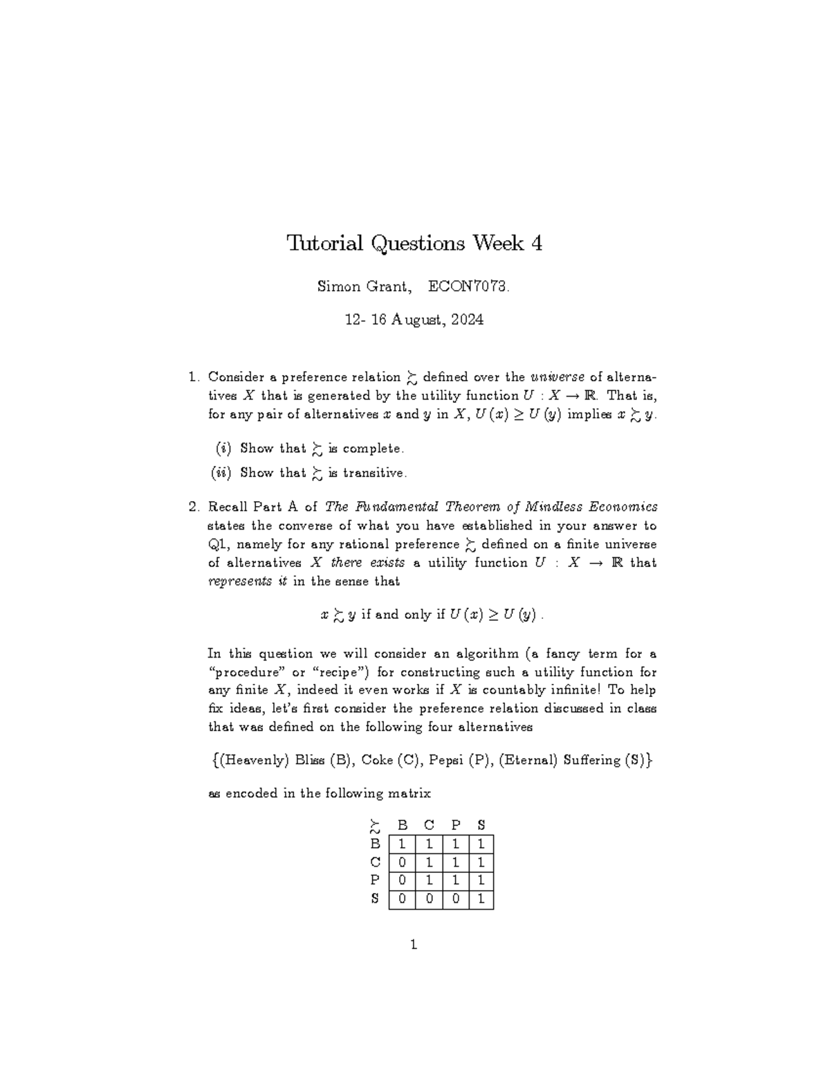 2024S2 Tut Qs Wk04 - 12 e - Tutorial Questions Week 4 Simon Grant ...