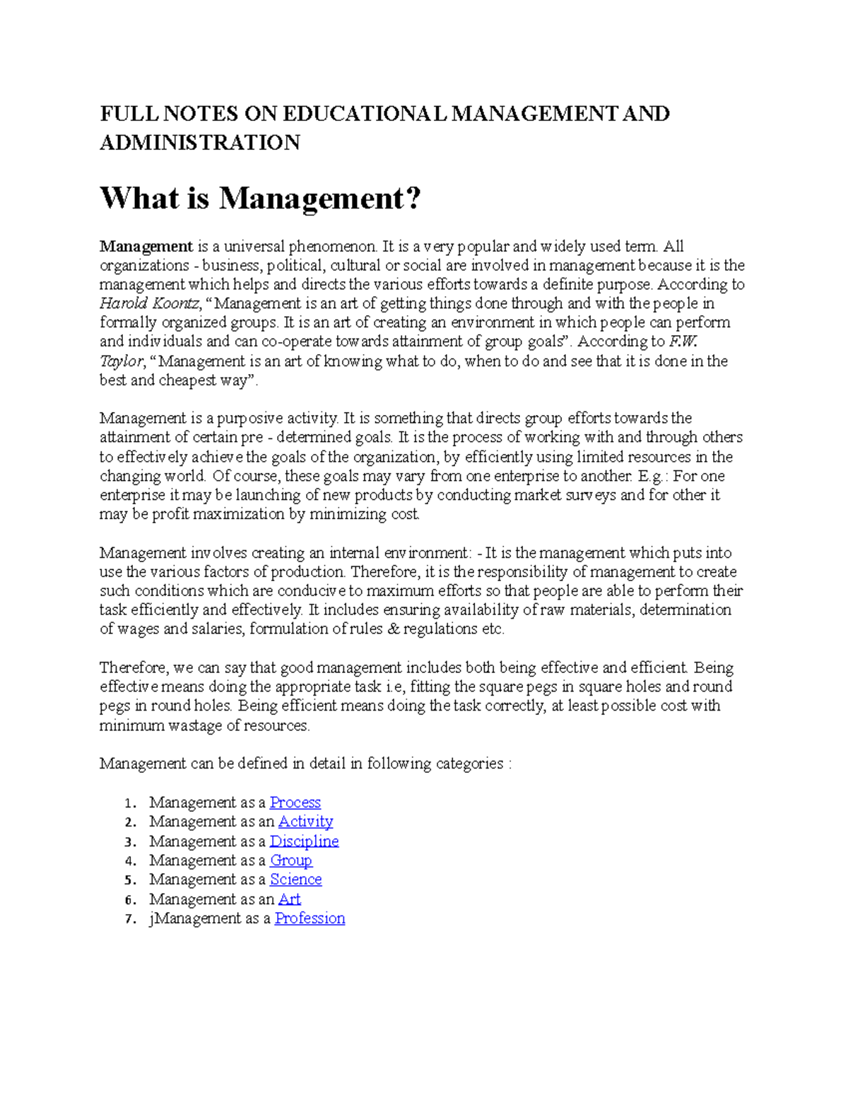 FULL Notes ON Educational Management AND - FULL NOTES ON EDUCATIONAL ...