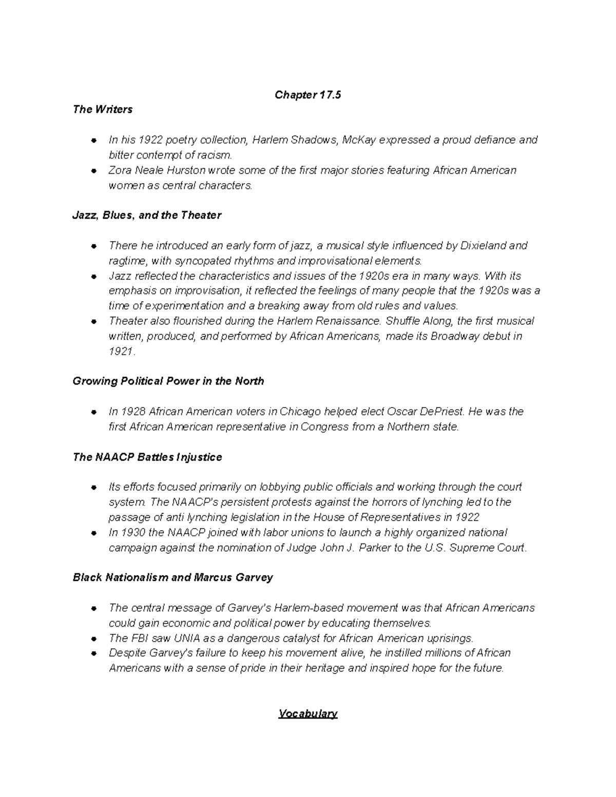 lecture course work and assignments for United States History class ...