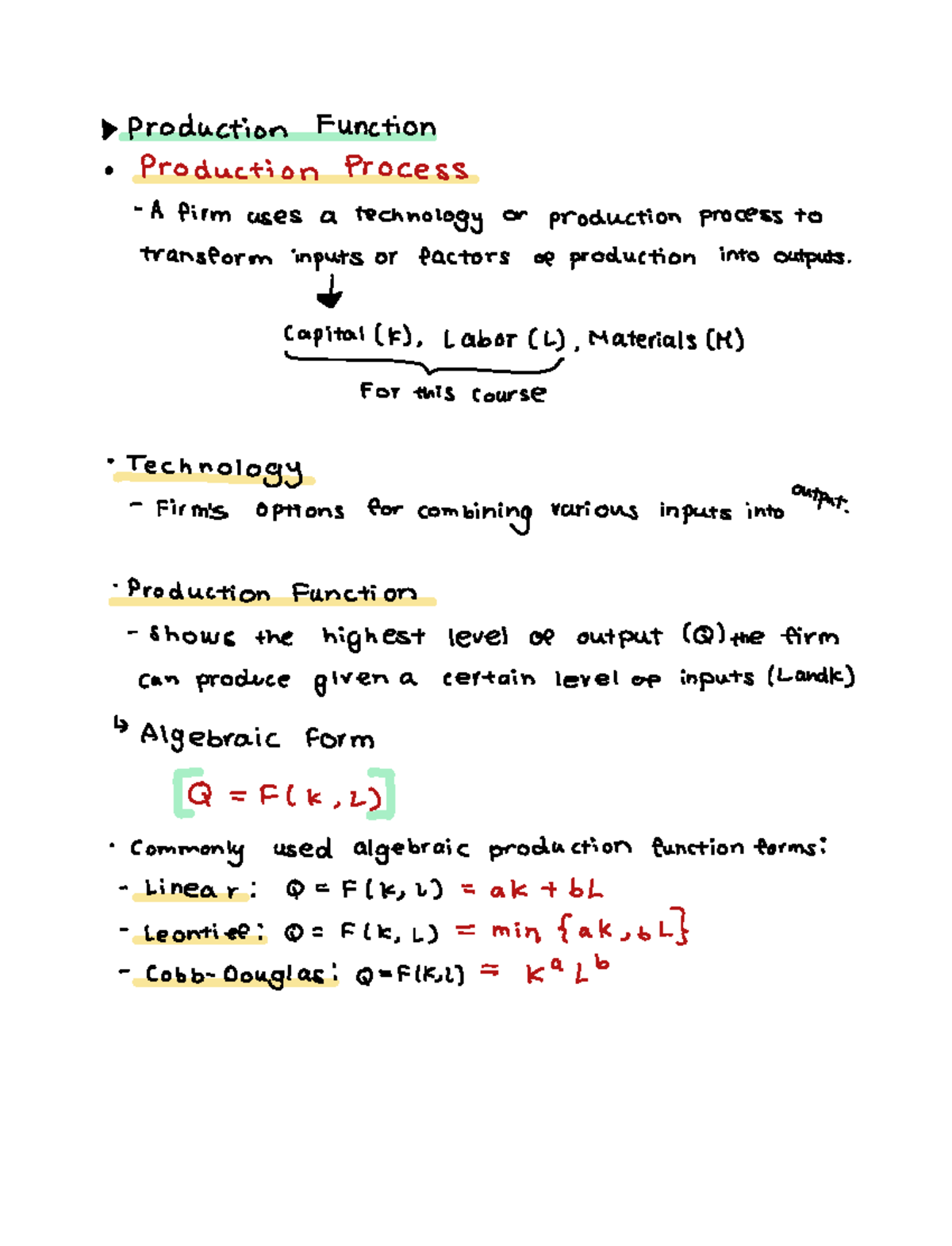 ECON 315 Farka Lecture 6 Production Function - Production Function ...
