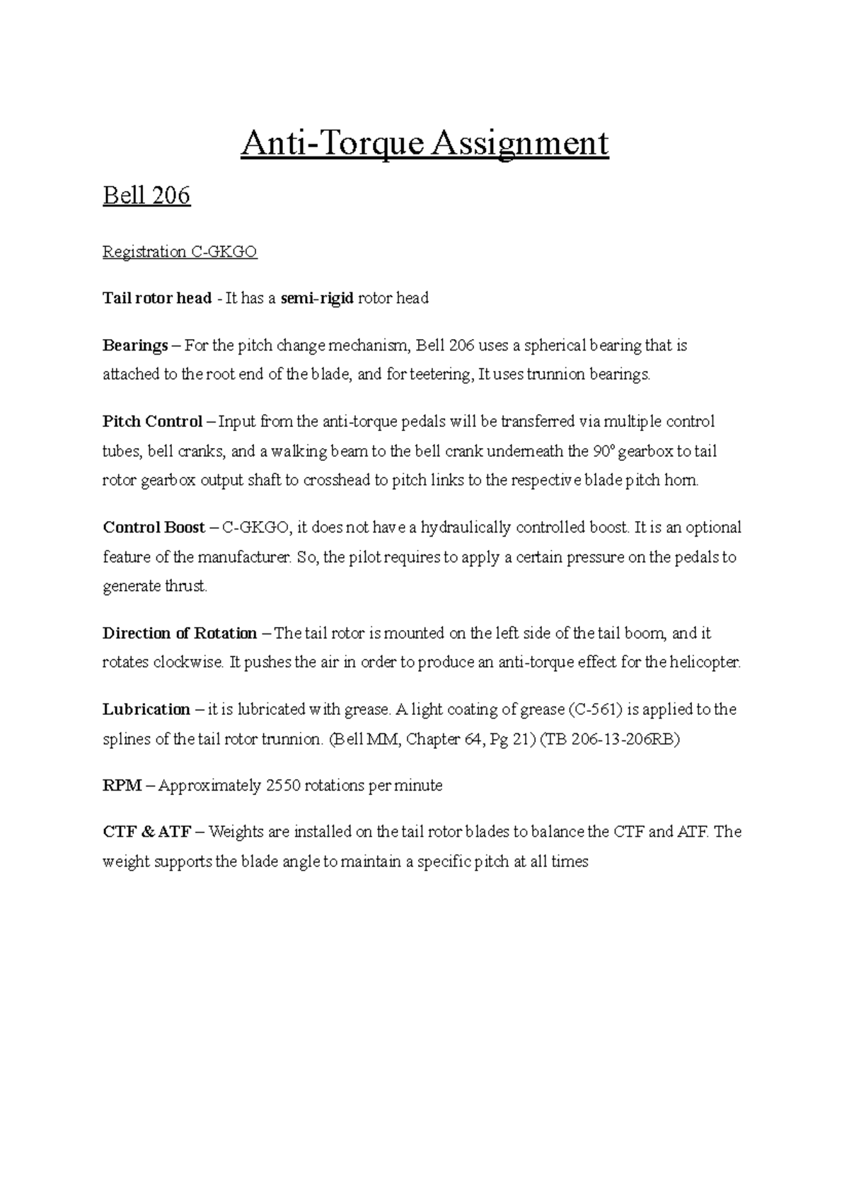 Anti-torque Assignment - Anti-Torque Assignment Bell 206 Registration C ...