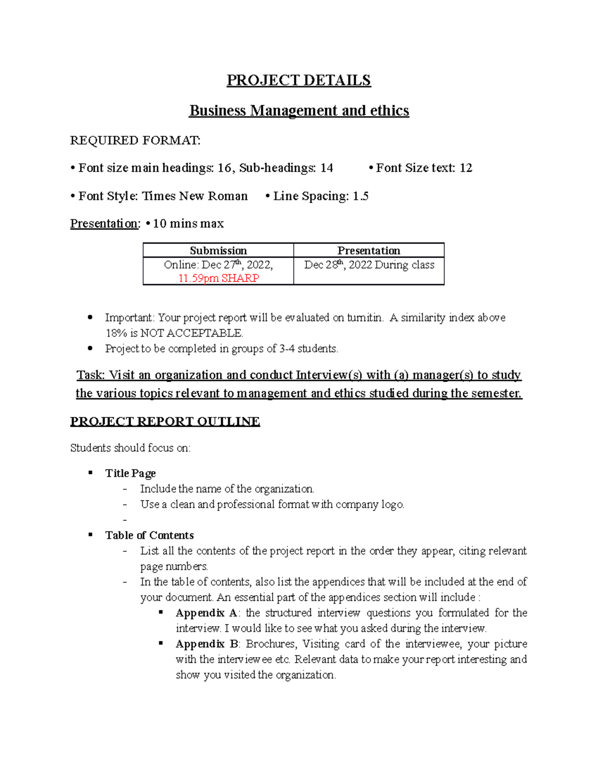 BMEprojectguidelines - PROJECT DETAILS Business Management and ethics ...