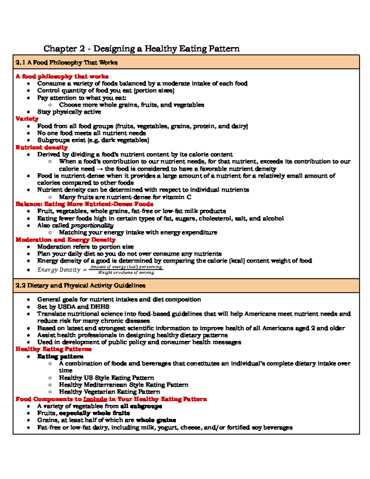 BIO 112 Chapter 2 Notes - Designing a Healthy Eating Pattern - Chapter ...