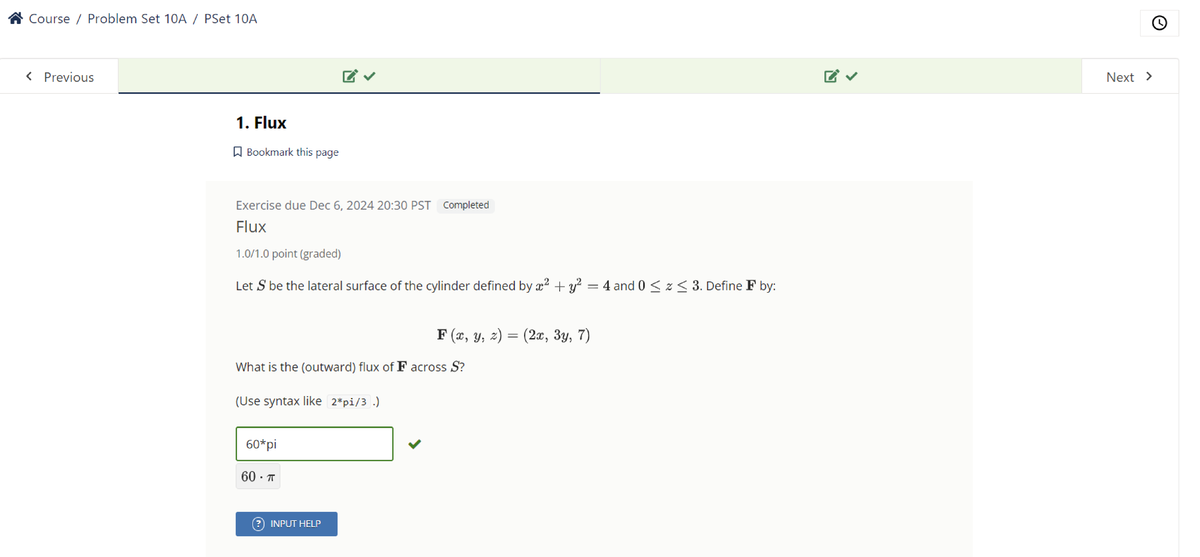 Problem Set 10A - 18.02 - revious 1. Flux Bookmark this page Exercise ...