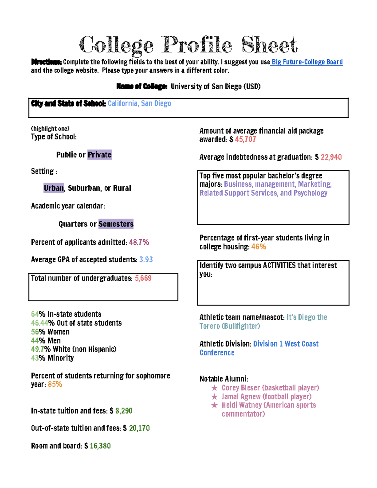 Copy of College Profile Sheet- College Pennant Project 2022 - College ...