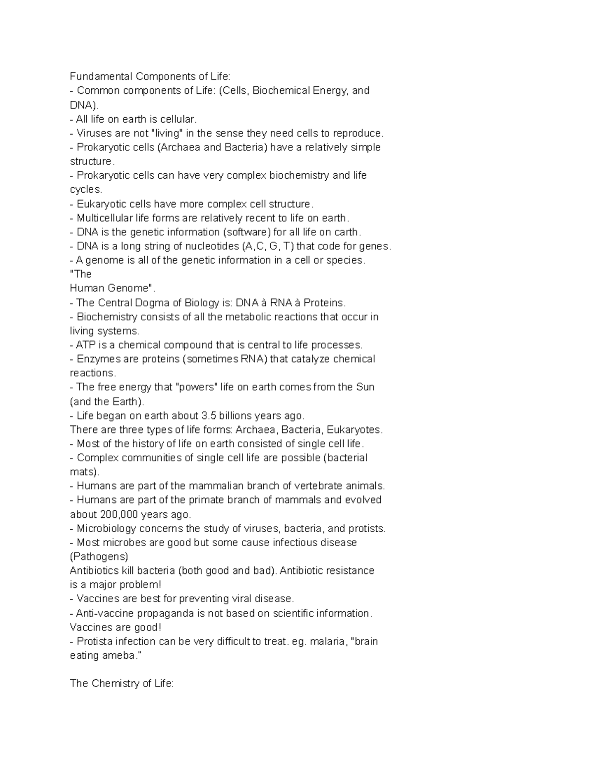 Biology Notes - Fundamental Components of Life: Common components of ...