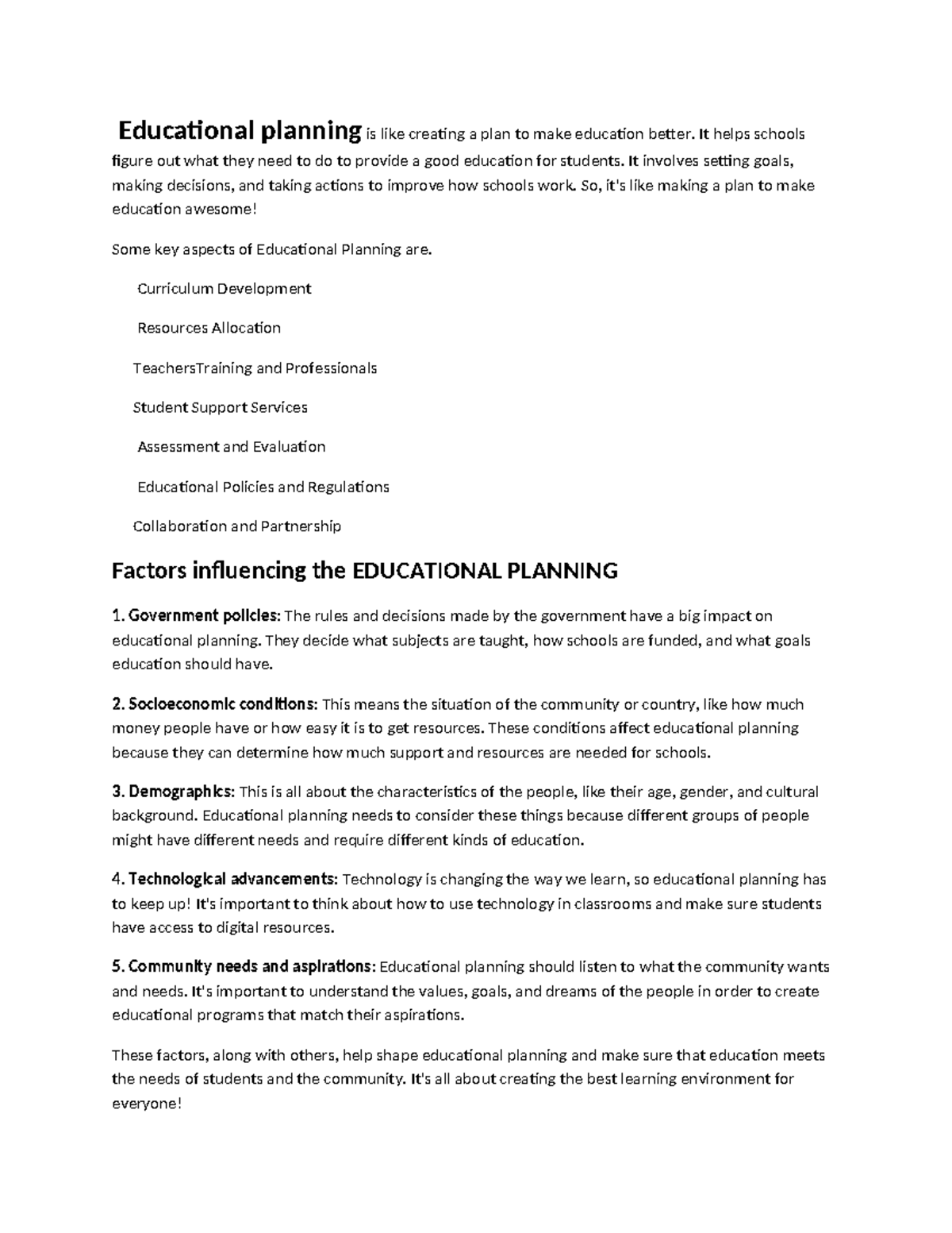 Factors influencing Educati - Educational planning is like creating a ...