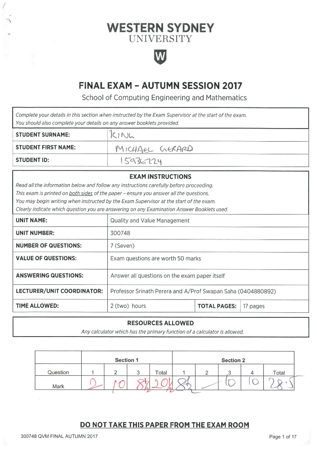 Marked Exam Paer 300748 - 200504 - Studocu