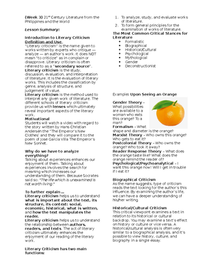 21st 2nd Quarter-Notes - WEEK 1-21ST CENTURY LITERATURE FROM THE ...