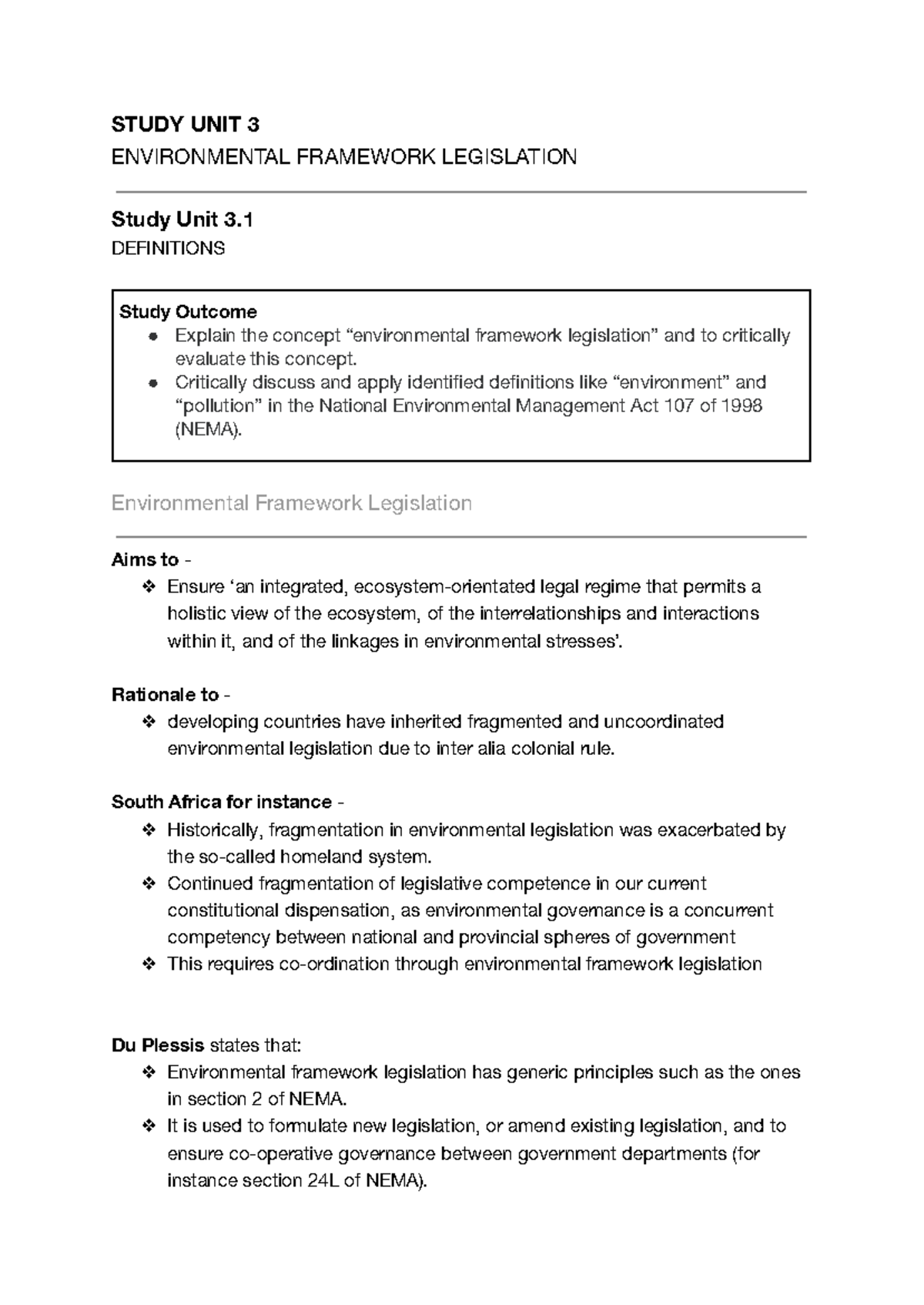 IURE 424 SU 3 - IURE 424 - STUDY UNIT 3 ENVIRONMENTAL FRAMEWORK ...