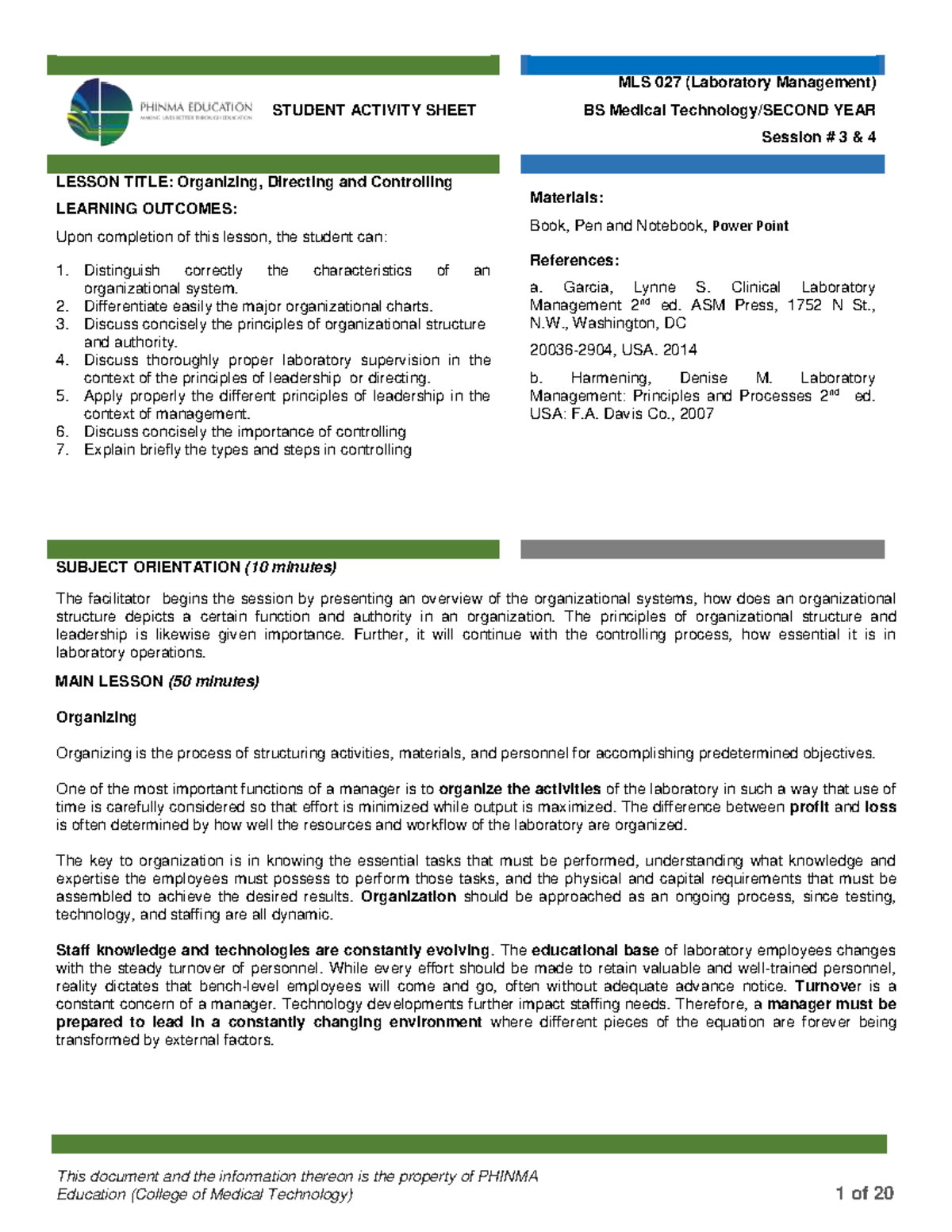 MLS 027 Lab Man Modules 3 amp 4 - This document and the information ...