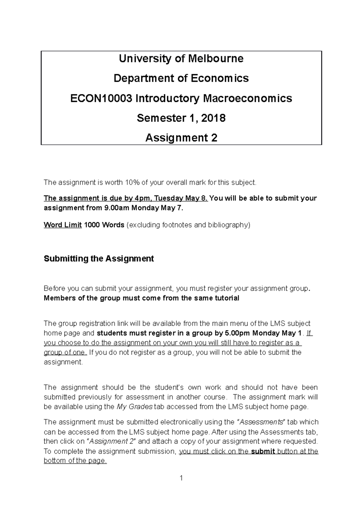 Assignment 2 - University of Melbourne Department of Economics ...