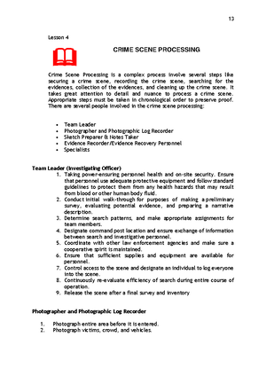 Special SOCO Procedures - Lesson 1 Crime Scene Investigation Special ...