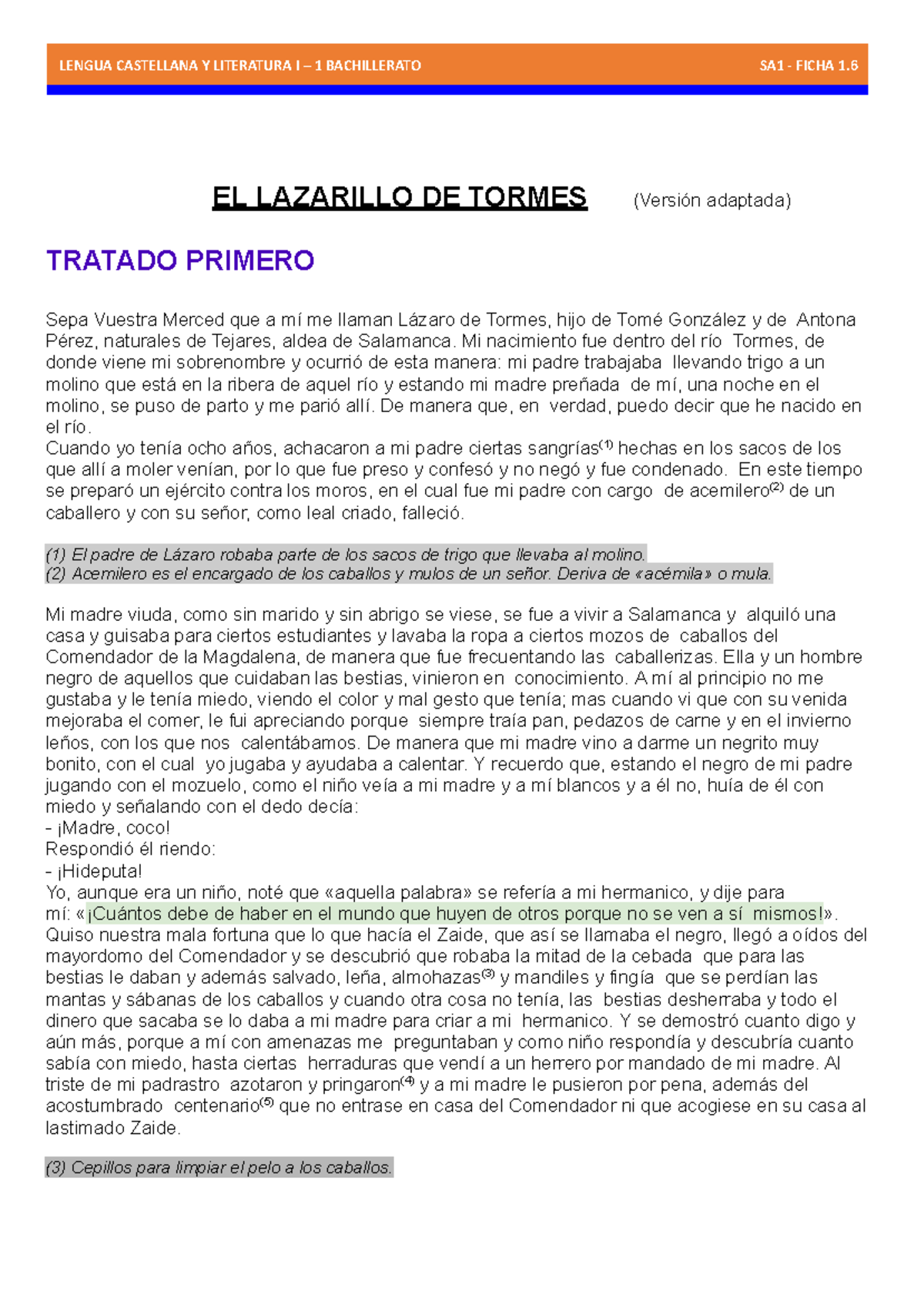 Lazarillo de Tormes - EL LAZARILLO DE TORMES (Versión adaptada) TRATADO ...