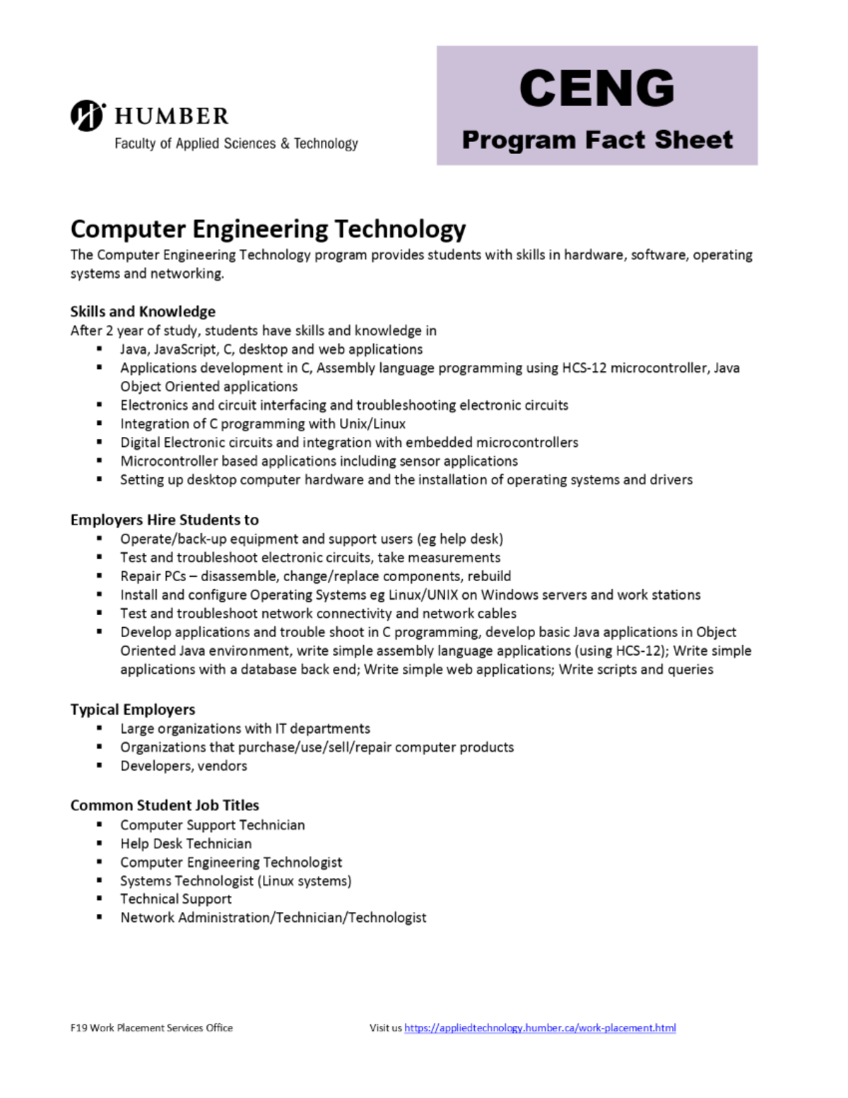Computer Engineering Technology Program Fact Sheet - WORK 120 - Studocu