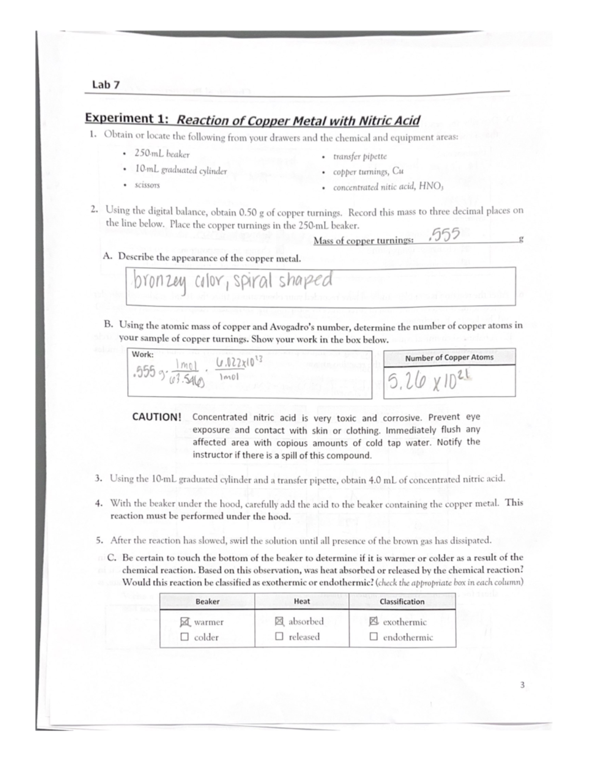 Lab 7 - Completed Lab packet Assignment - Professor Gnezda - CHEM 101 ...