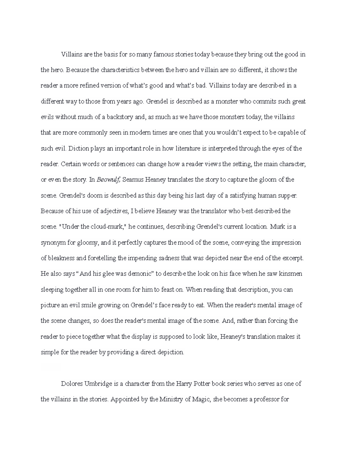 Analysis of Heroes and Villains in Beowulf and Today's World - Villains ...