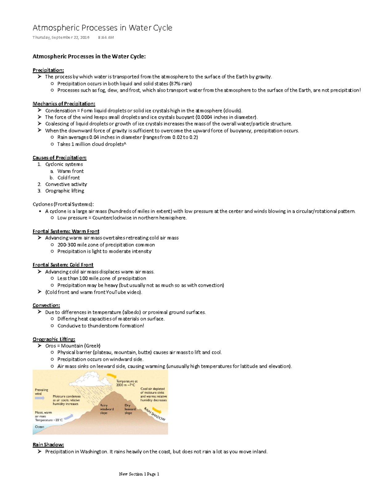 GLG121 Atmospheric Processes in Water Cycle Notes - Atmospheric ...