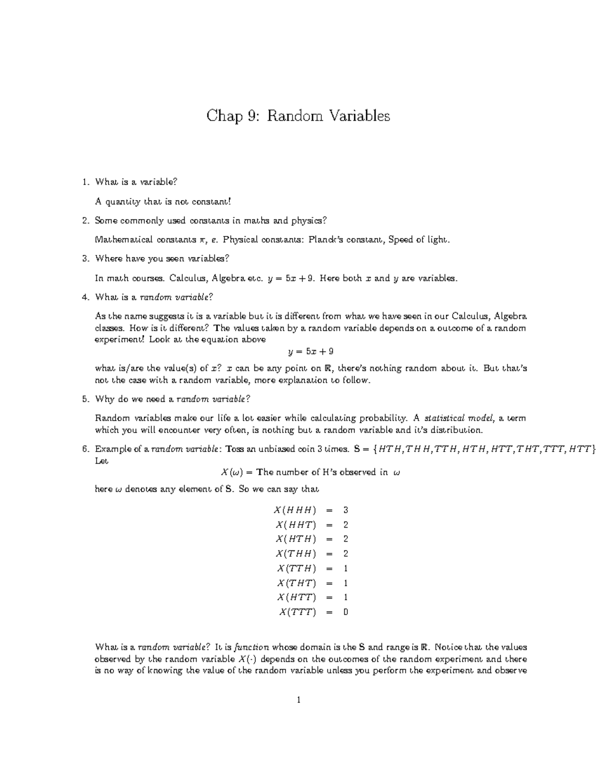 statistics chapter 9 notes - Chap 9: Random Variables What is a ...