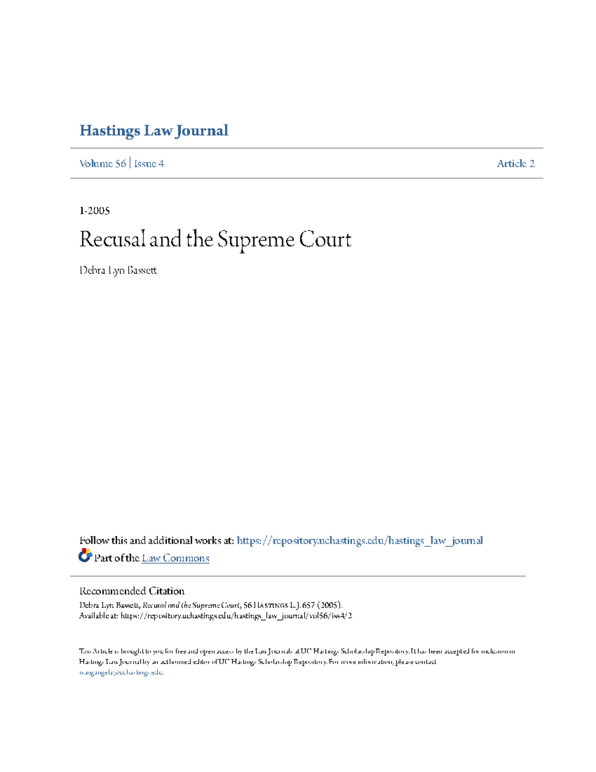 Recusal and the Supreme Court - Hastings Law Journal Volume 56 | Issue ...