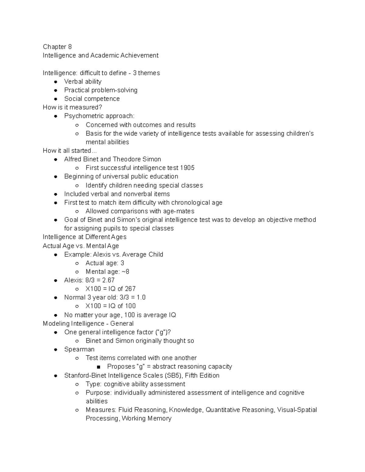 Child psych chapter 8 - Chapter 8 Intelligence and Academic Achievement ...