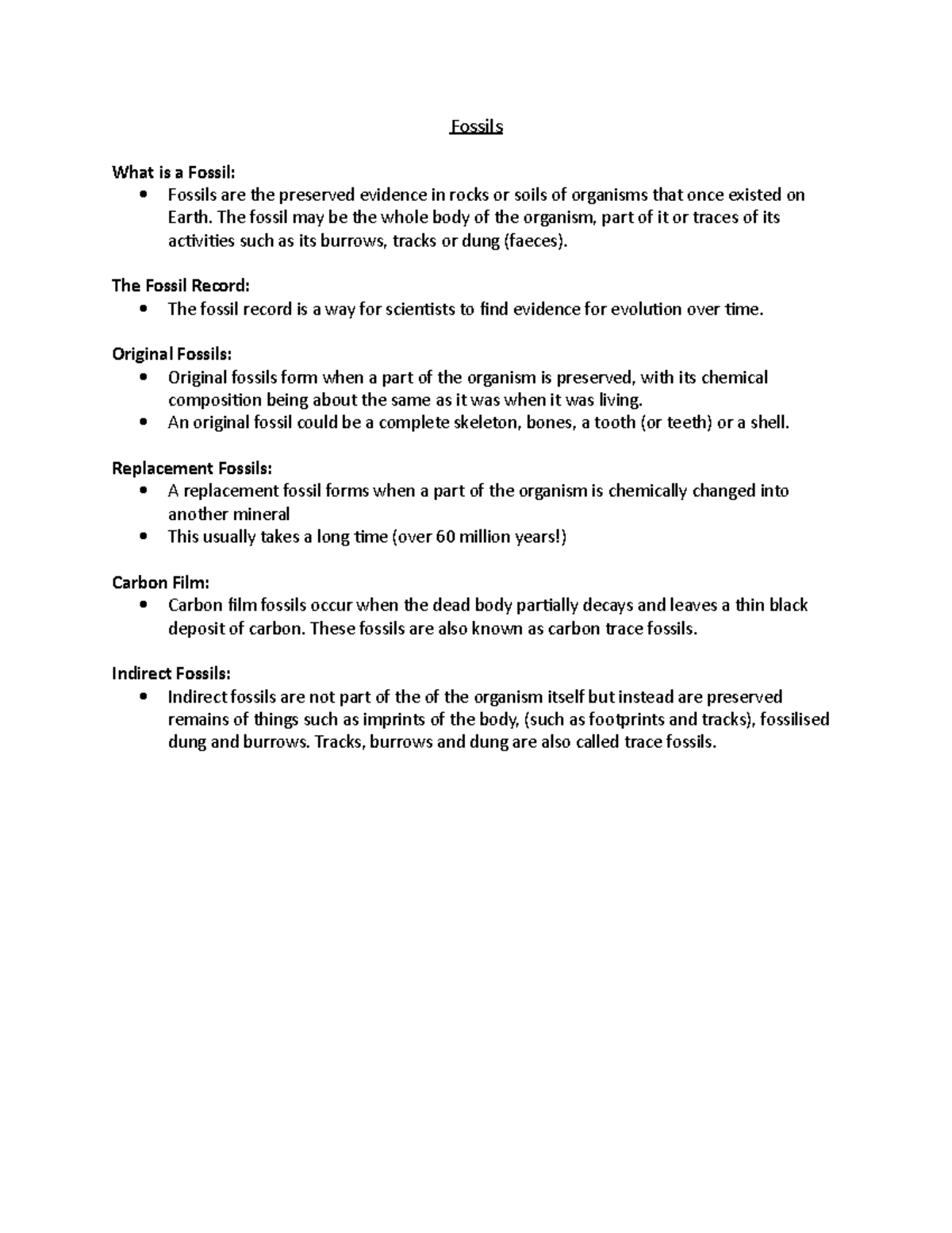 Fossils questions revision - Fossils What is a Fossil: Fossils are the ...