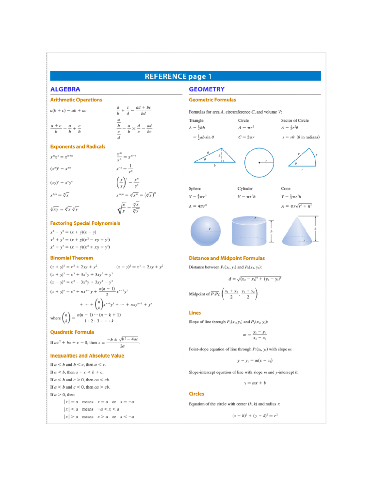 MA103; Reference Paper for Final Exam - MA103 - Studocu