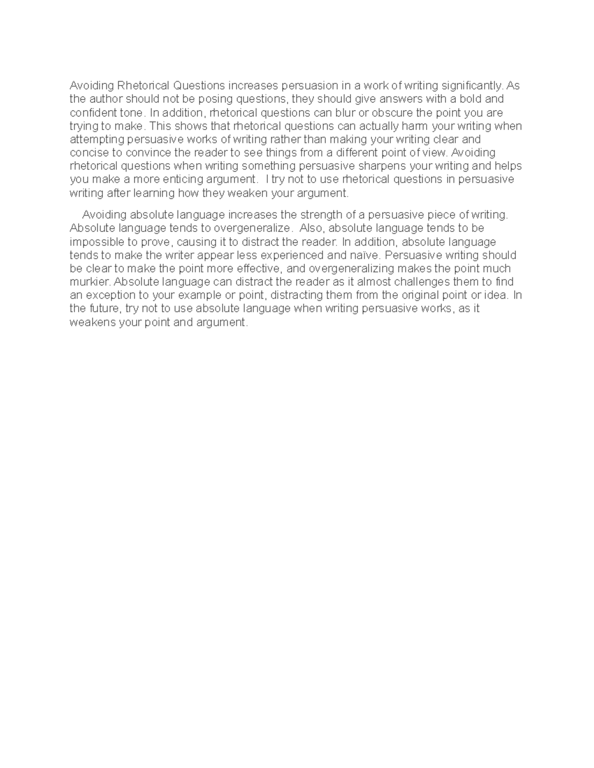 Academic Writing Practices Exercise - Avoiding Rhetorical Questions ...