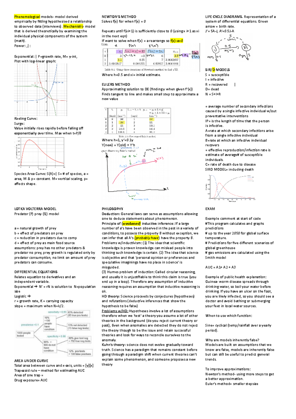 Cheat Sheet - Phenemological models- model derived empirically by ...