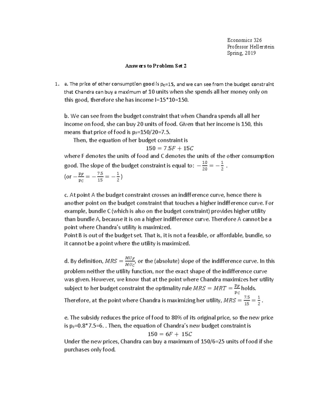 Solutions to Problem Set 2 Econ 326 Spring 2019 - Economics 326 ...