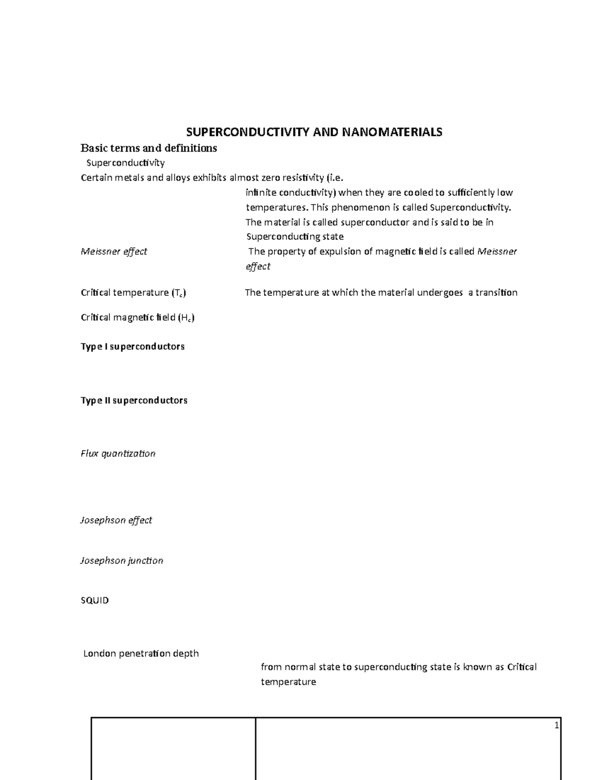 Nanomaterials- 3 - SUPERCONDUCTIVITY AND NANOMATERIALS Basic terms and definitions ...