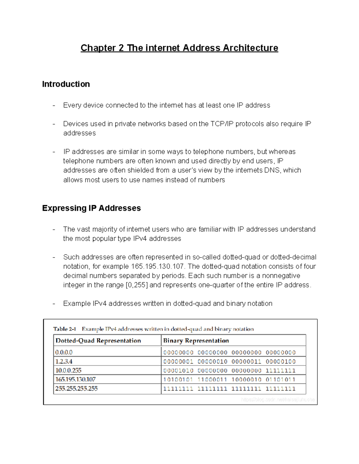 Chapter 2 Expressing IP Addresses - Chapter 2 The internet Address Architecture Introduction ...