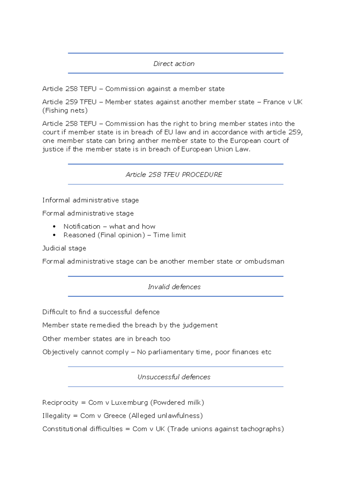 Direct Action - Law of the Euopean Union - Direct action Article 258 ...