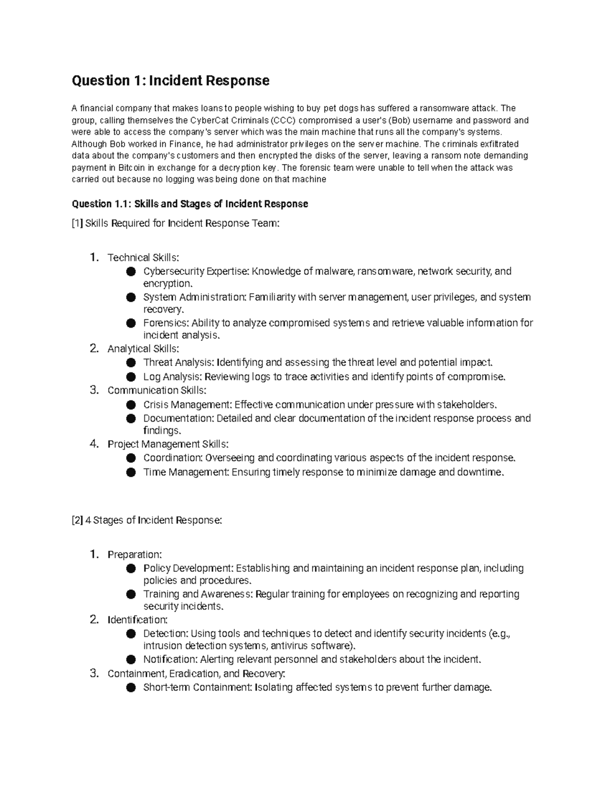 Question 1 Incident Response - Question 1: Incident Response A ...