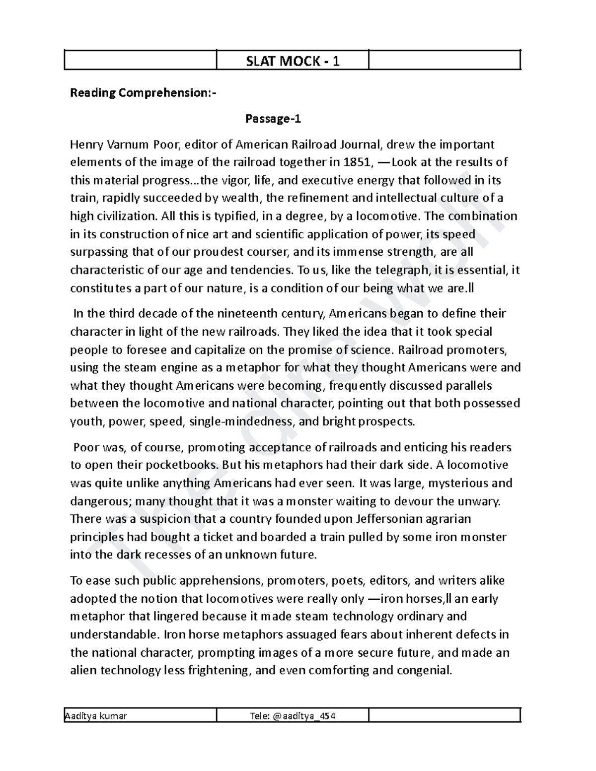 SLAT Mock 2022 - The dire wolf Reading Comprehension:- Passage- Henry Varnum Poor, editor of ...