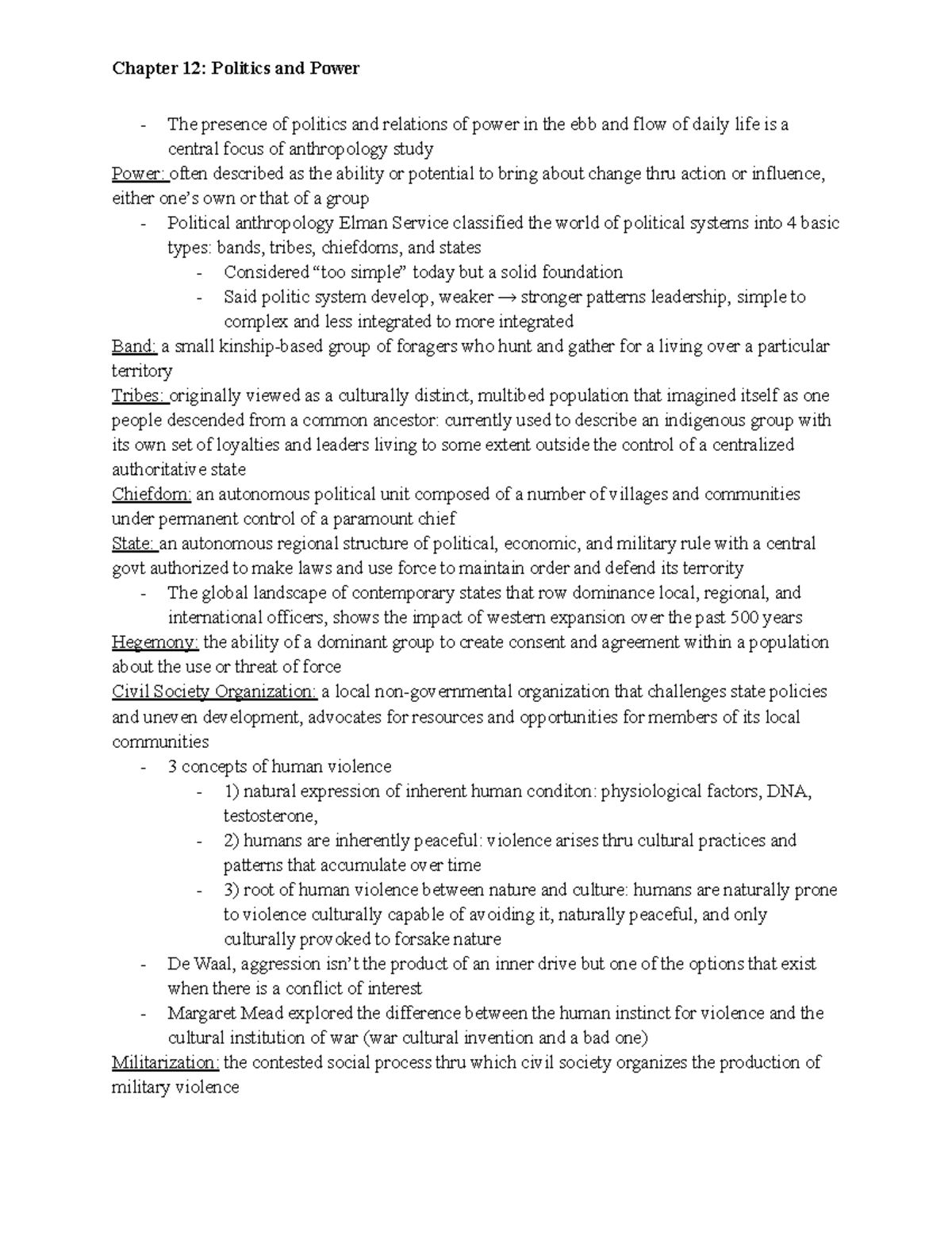 Chapter 12 Politics and Power - Chapter 12: Politics and Power The ...