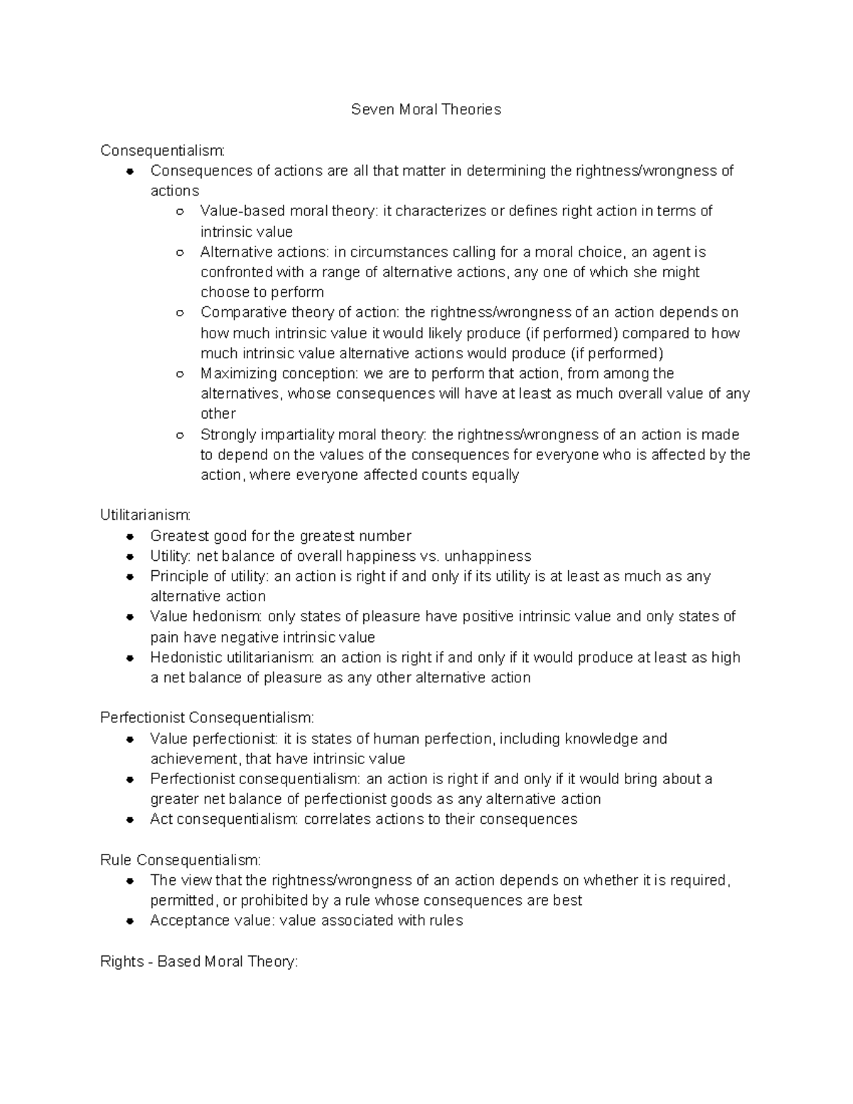 Seven Moral Theories Pt. 2 - Seven Moral Theories Consequentialism ...