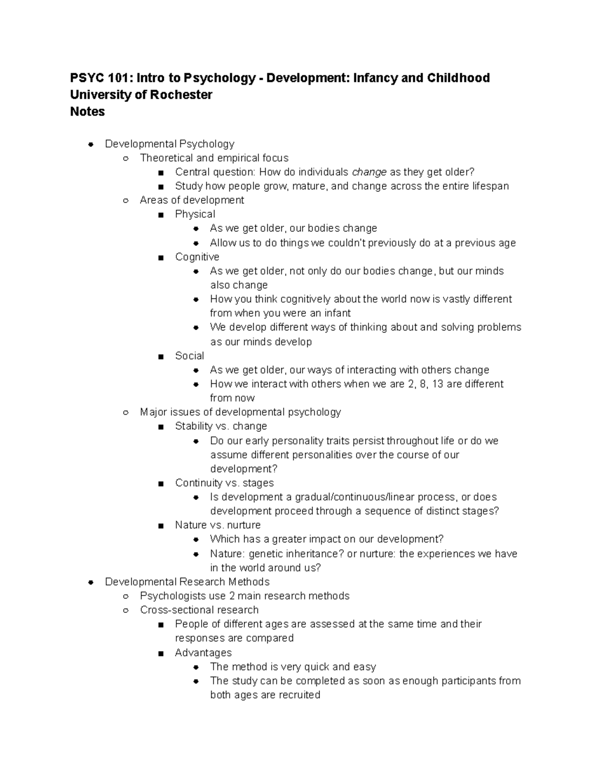 PSY 101 - Development Infancy and Childhood - PSYC 101: Intro to ...