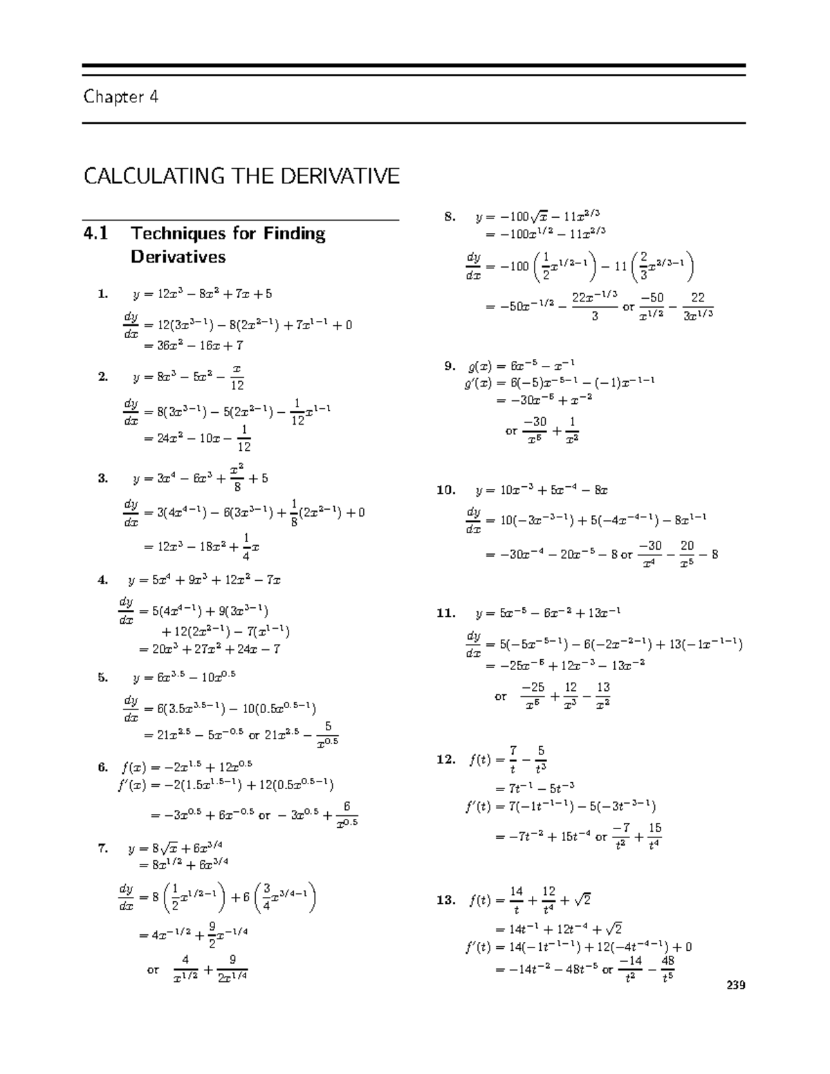 Ch 4 Worked Out Answer Key - Chapter 4 CALCULATING THE DERIVATIVE 4 Techniques for Finding - Studocu