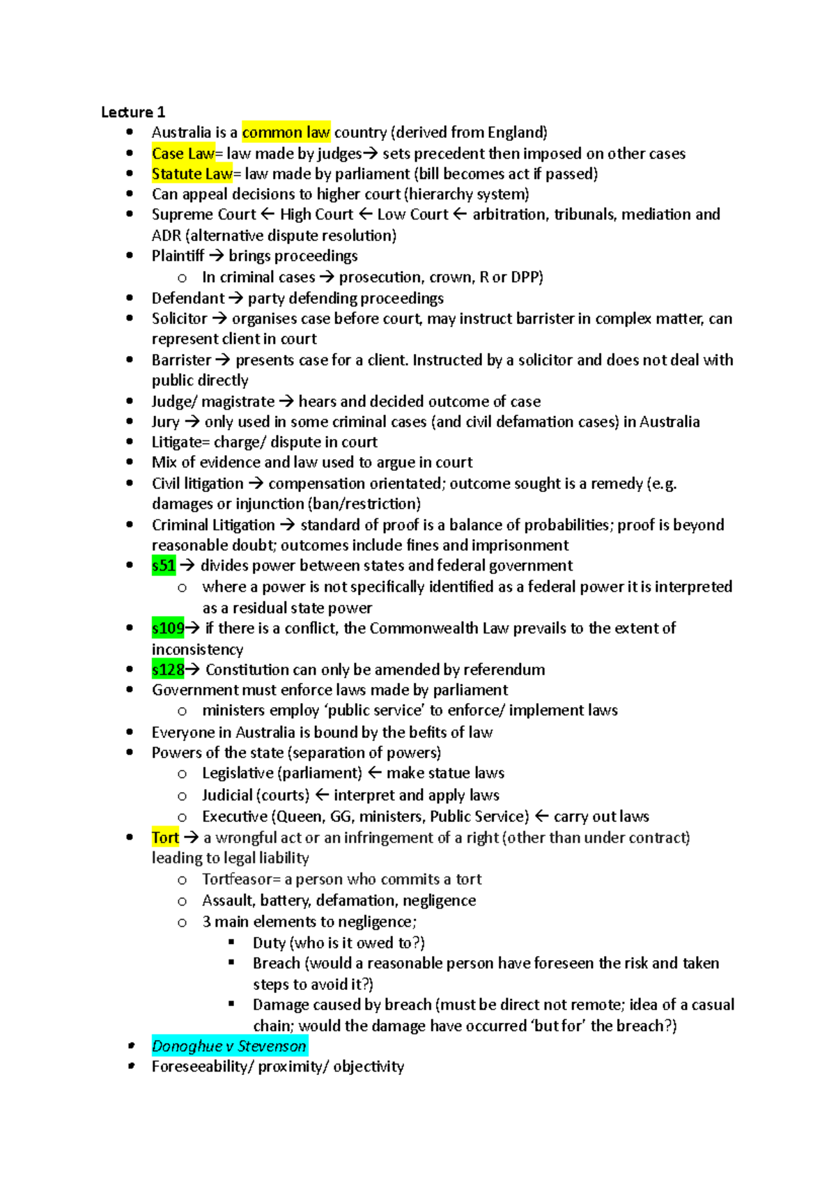 Lecture Summaries - Recap of few few weeks - Lecture 1 Australia is a ...