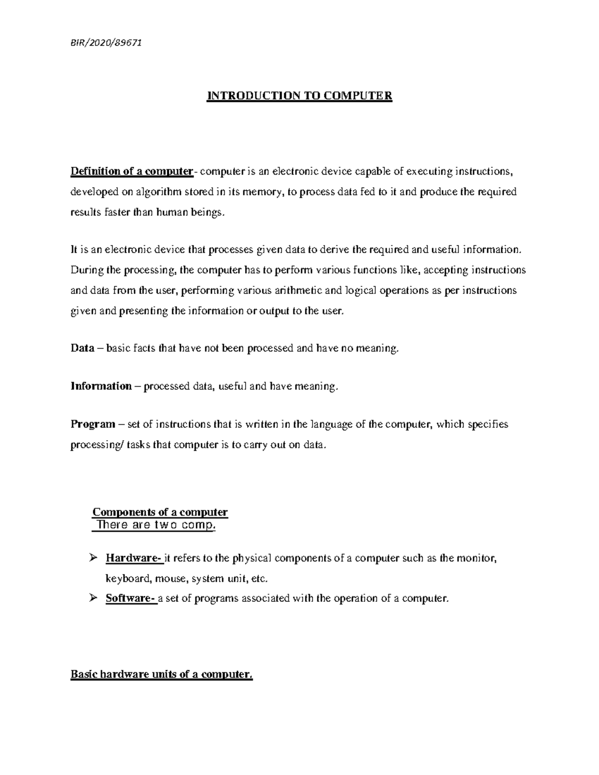 Computer skills and Application - INTRODUCTION TO COMPUTER keyboard ...