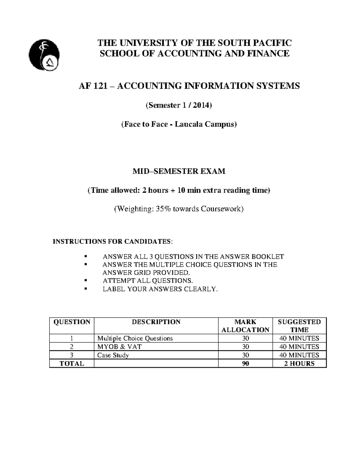 AF121 2 - This is Af 121 - THE UNIVERSITY OF THE SOUTH PACIFIC SCHOOL ...