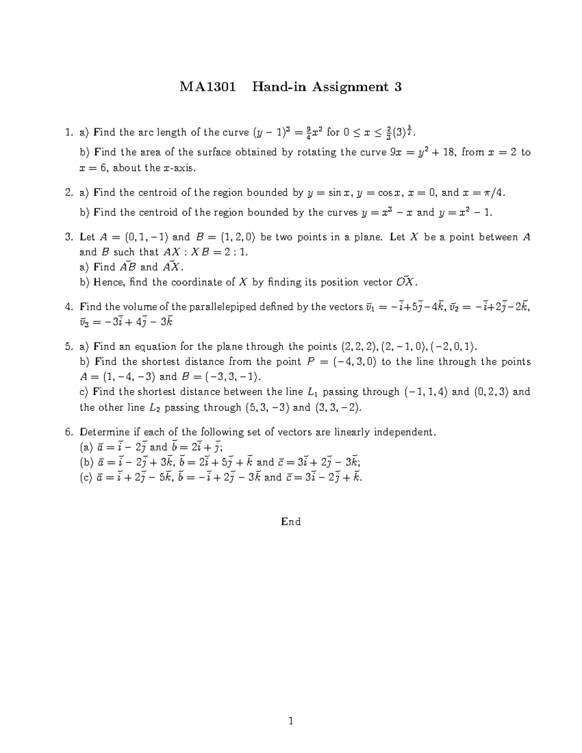 Handin 3 - 1the hand in of the course - MA1301 Hand-in Assignment 3 a ...