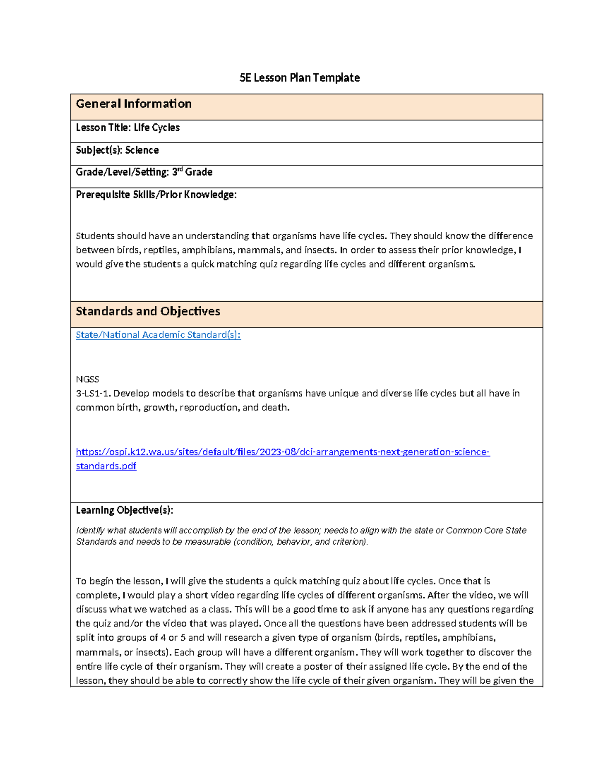 C108 Elementary Science - Task 1 - 5E Lesson Plan Template General ...