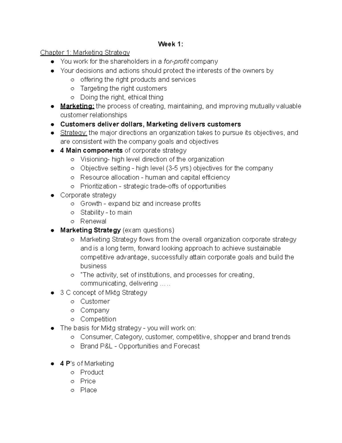 Intro to Marketing - Google Docs - Week 1: Chapter 1: Marketing ...