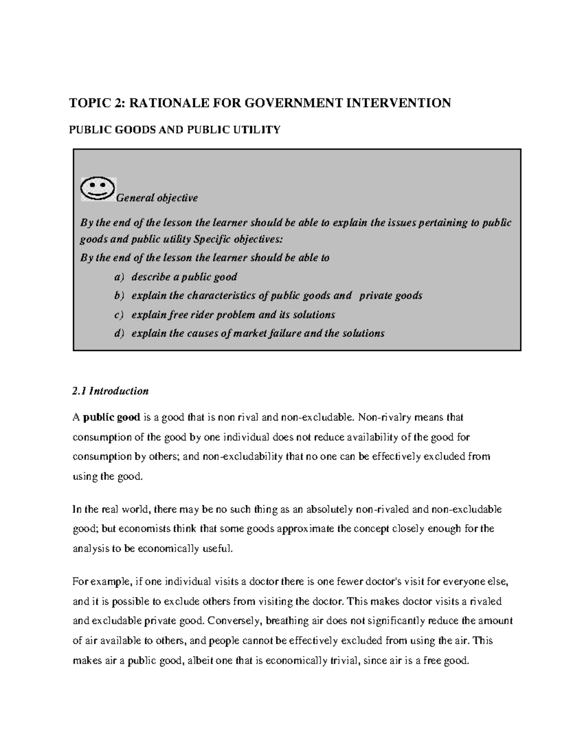 Topic 2 Rationale FOR Government Intervention - TOPIC 2: RATIONALE FOR ...