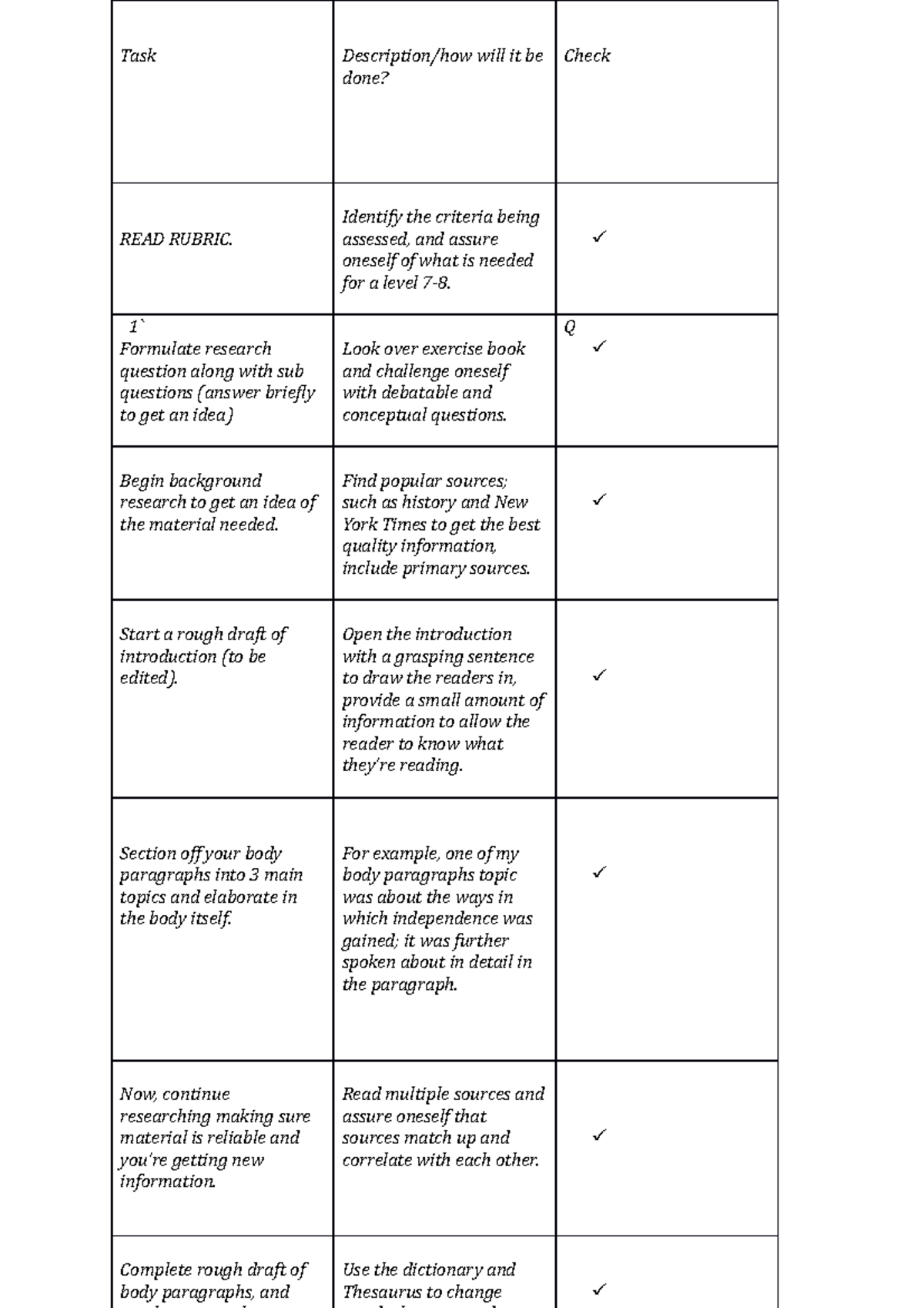Action Plan - History - Task Description/how will it be done? Check ...
